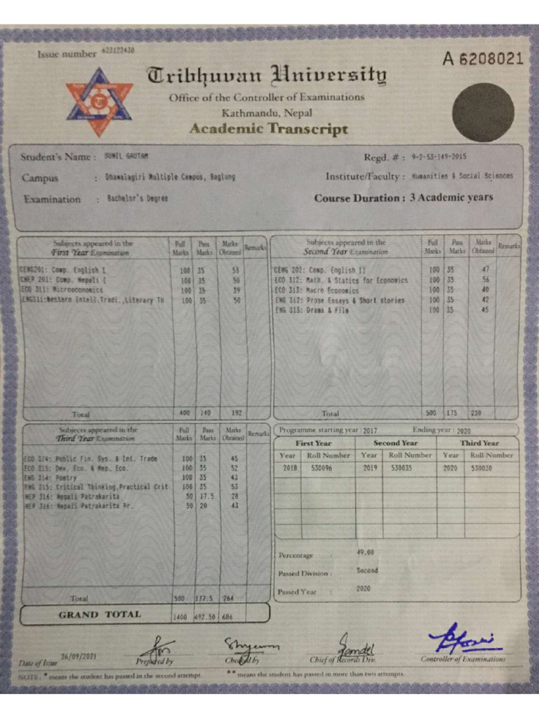 Bachelor Transcript PDF | PDF