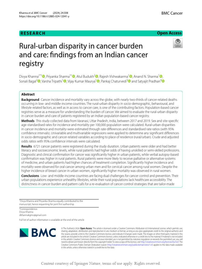 Rural-Urban Disparity Cancer Burden and Care Varan | PDF | Creative Commons License | Cancer