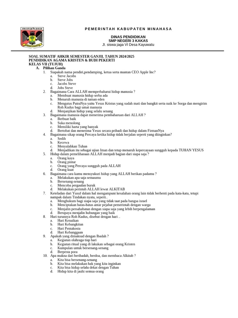 Soal Agama Kls Vii Anet | PDF
