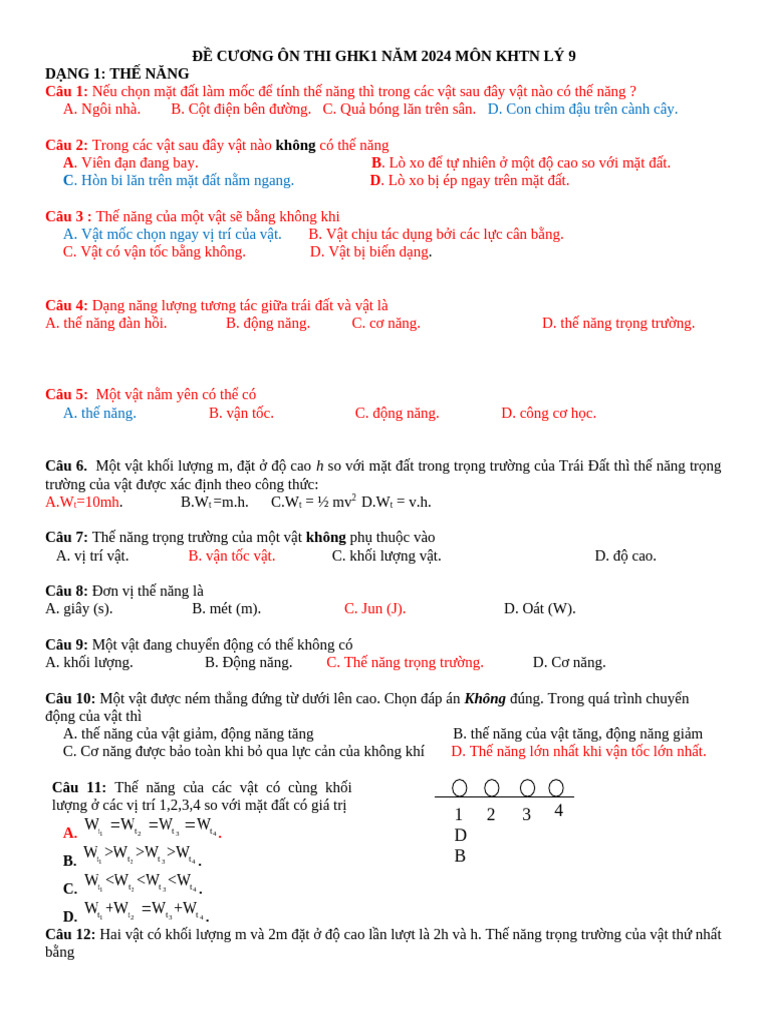 ĐỀ CƯƠNG ÔN THI GHK1 MÔN KHTN9 2024 2025 | PDF