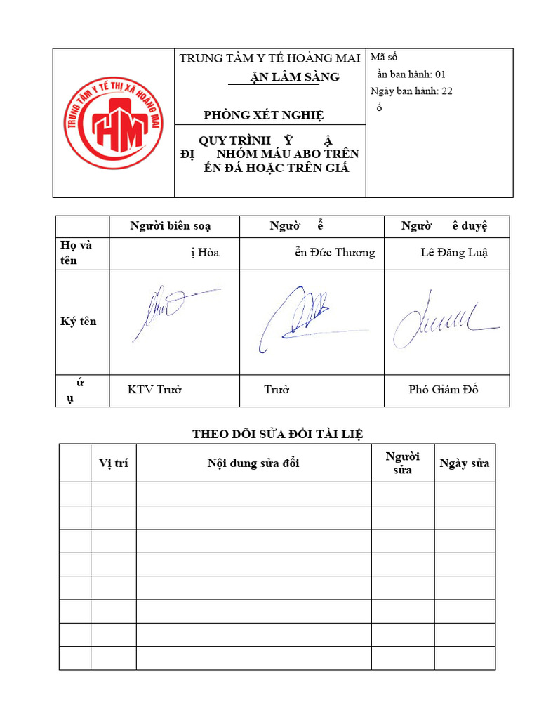 HM-QTKT - TM - 08 - 01 QUY TRÌNH KỸ THUẬT ĐỊNH NHÓM MÁU ABO TRÊN PHIẾN ...