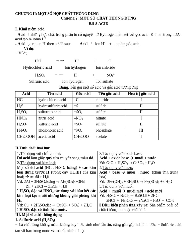 ĐỀ CƯƠNG KHTN HÓA 8 HK2 | PDF
