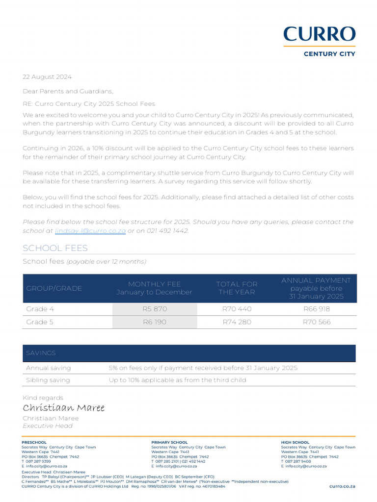 CCC and CBG Partnership - 2025 Primary School fee letter -Grade 4 and ...