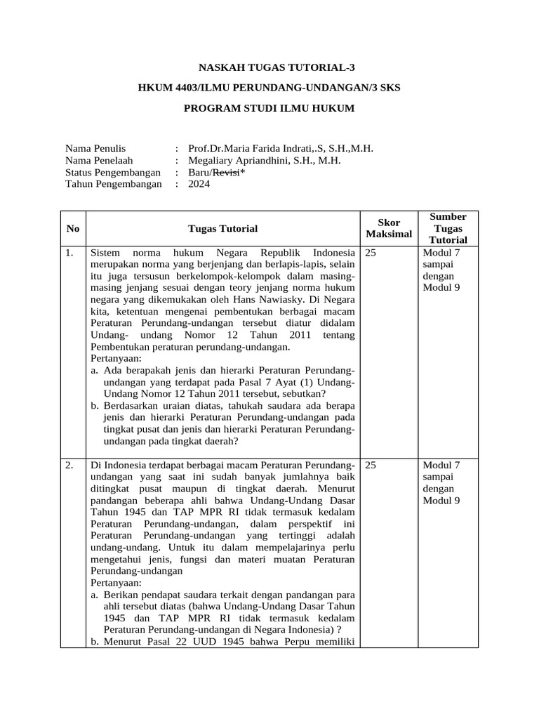 Naskah Tugas Tutorial 3 HKUM4403 (1) | PDF