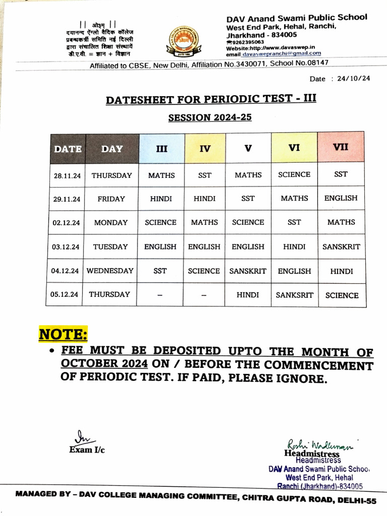 School Exam Schedule Notice | PDF
