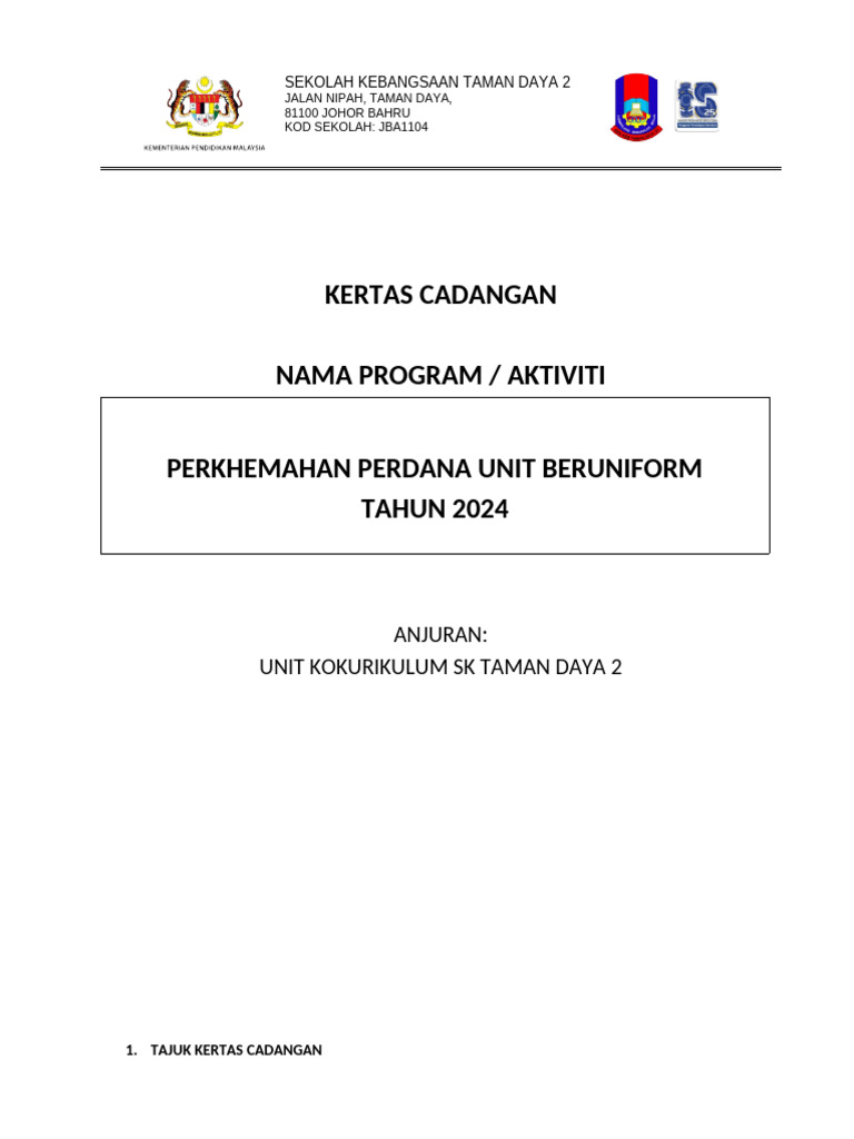 Kertas Kerja Perkhemahan 2024 | PDF
