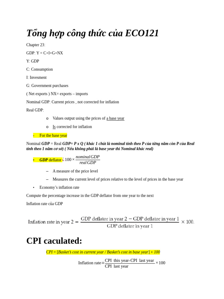 T NG H P Công TH C C A ECO121: CPI Caculated | PDF