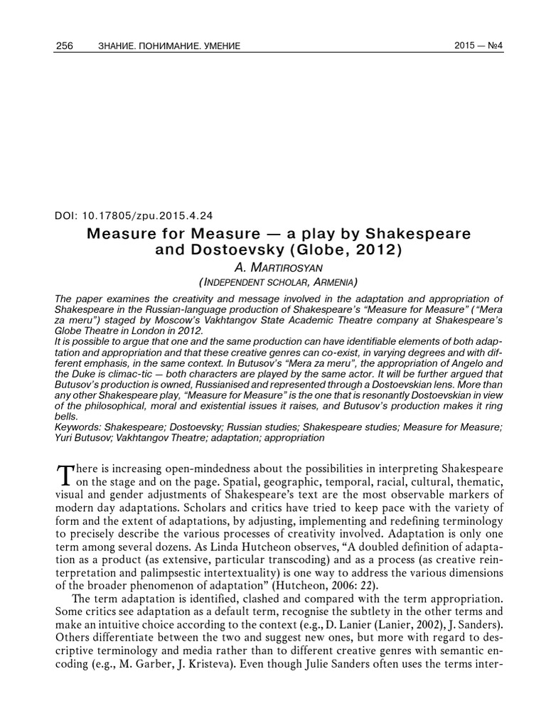 Dostoevskian Adaptation of Shakespeare's Measure for Measure | PDF ...