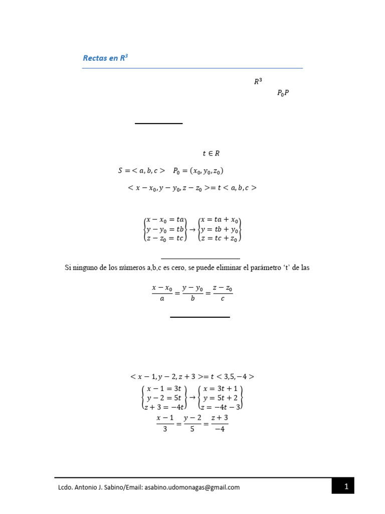 Tema 2 (Cap2) - Rectas en R3 | PDF | Línea (geometría) | Ecuaciones