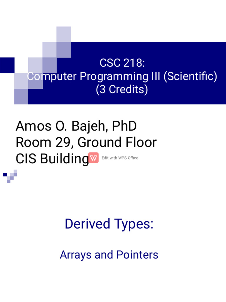 Csc 218 Lecture Slides Derived Typesarraypointervectorstring Pdf Pointer Computer