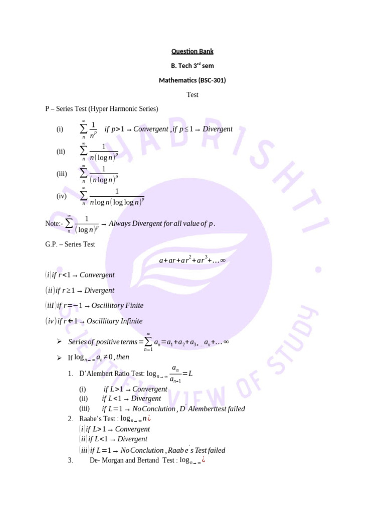 B.Tech 3rd Sem Math Series Tests | PDF | Subtraction | Mathematical Physics