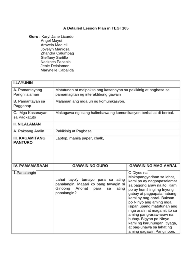 Detailed Lesson Plan Filipino | PDF