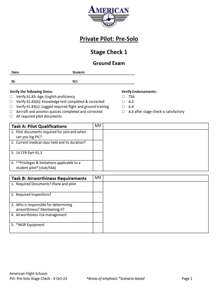 Private-Pilot-Stage-Check-Pre-Solo | PDF | Aerospace | Aviation