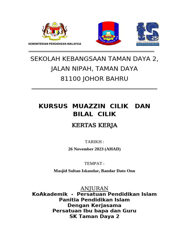 Paperwork Kursus Muazzin Cilik | PDF