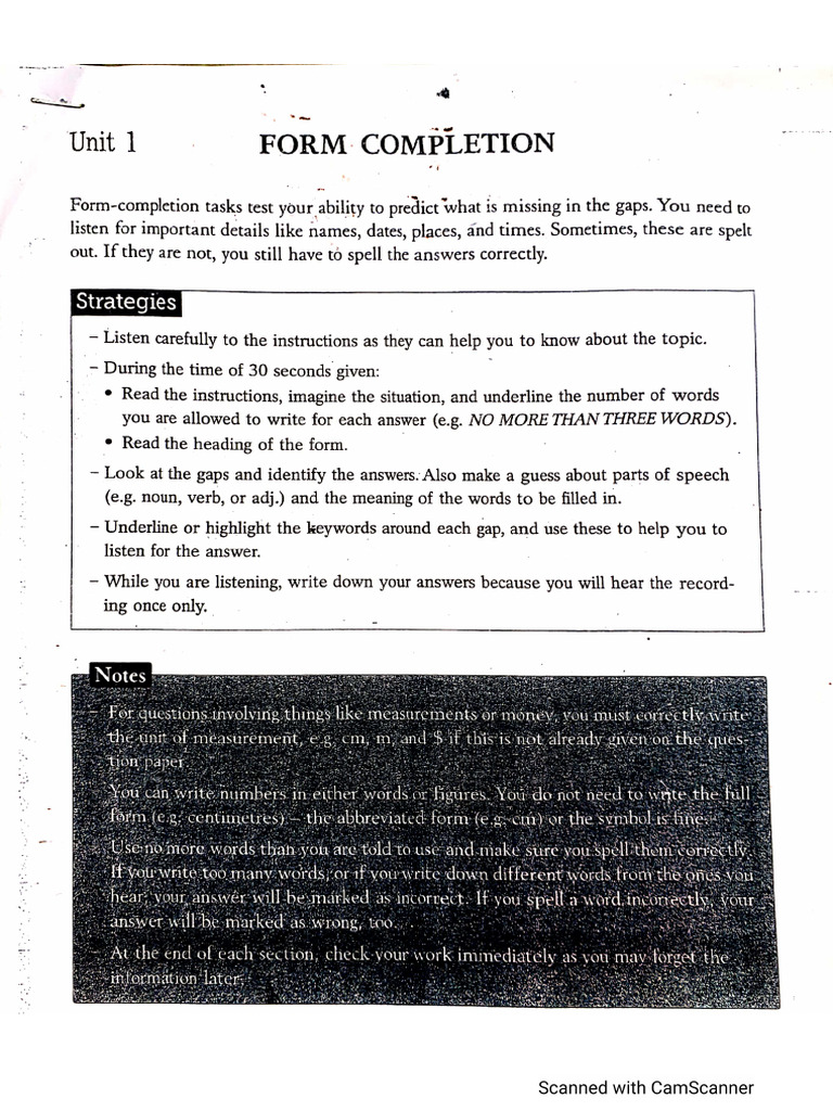 Unit 1 Form Completion | PDF