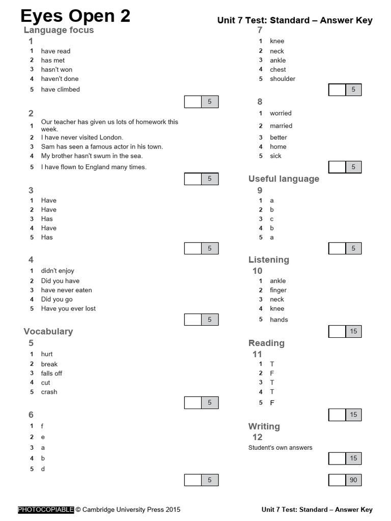 Unit 7 Standard Answer Key | PDF