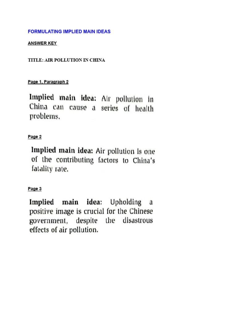 IMPLIED MAIN IDEAS Answer Key | PDF