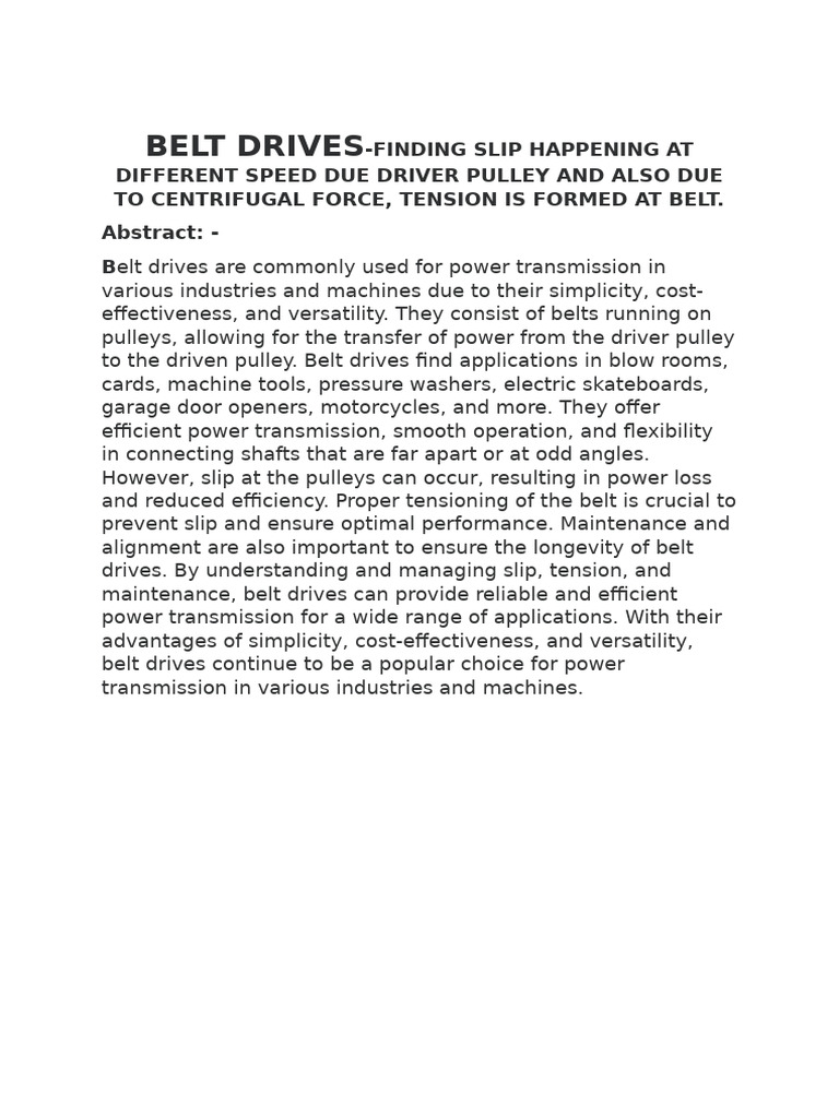 Belt Drives Abstract | PDF