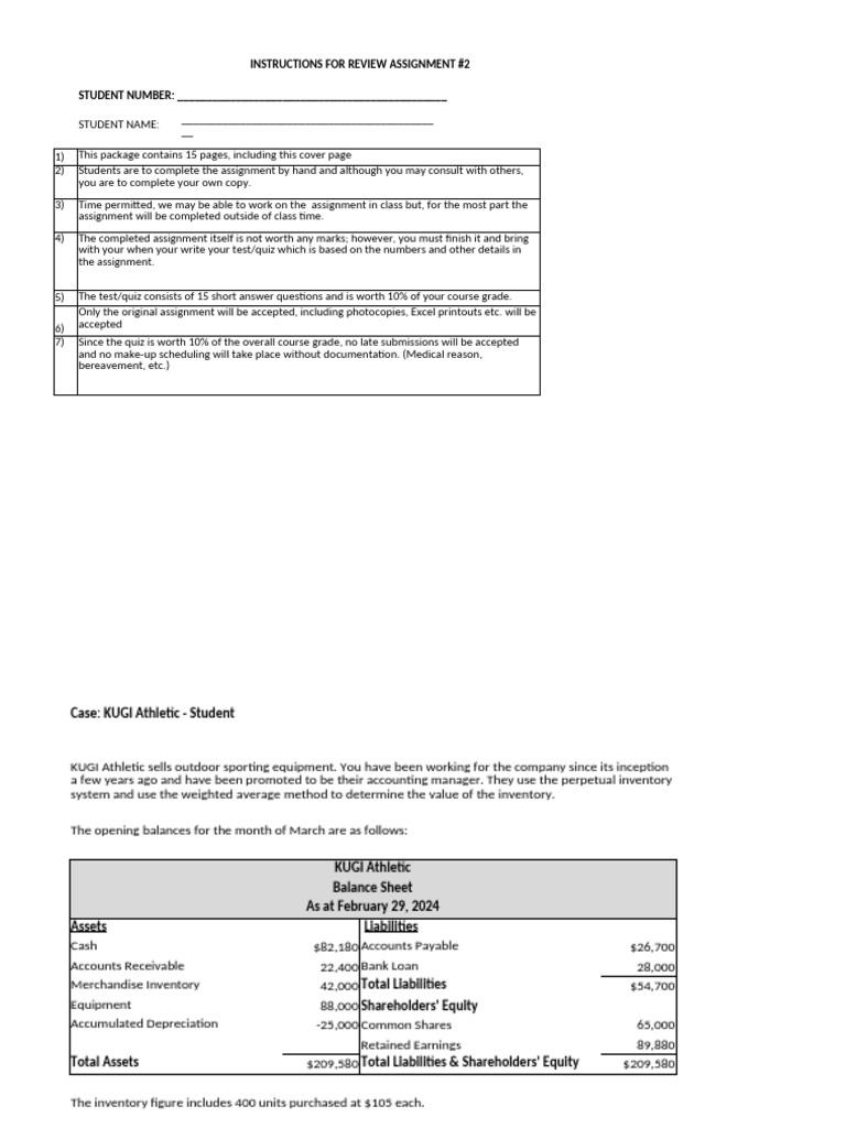 KUGI Athletic Review Assignment #2 | PDF | Balance Sheet | Expense