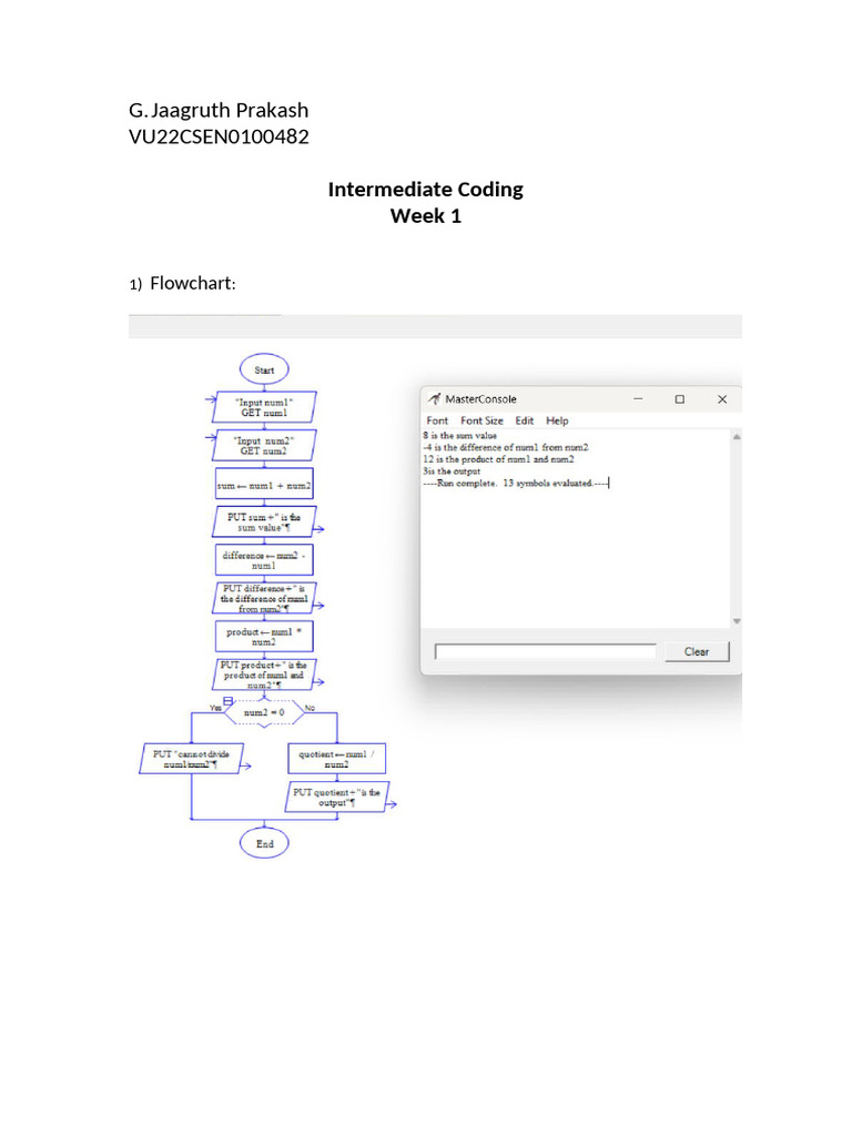 G.Jaagruth Prakash VU22CSEN0100482: Intermediate Coding Week 1 | PDF