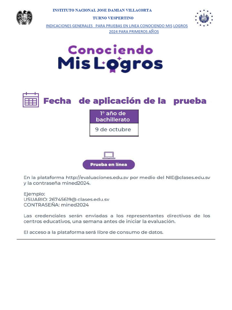 Indicaciones Para Realizar La Prueba Conociendo Mis Logro | PDF