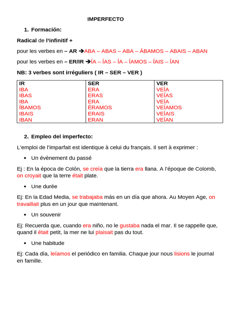 Uso y formación del imperfecto en español | PDF