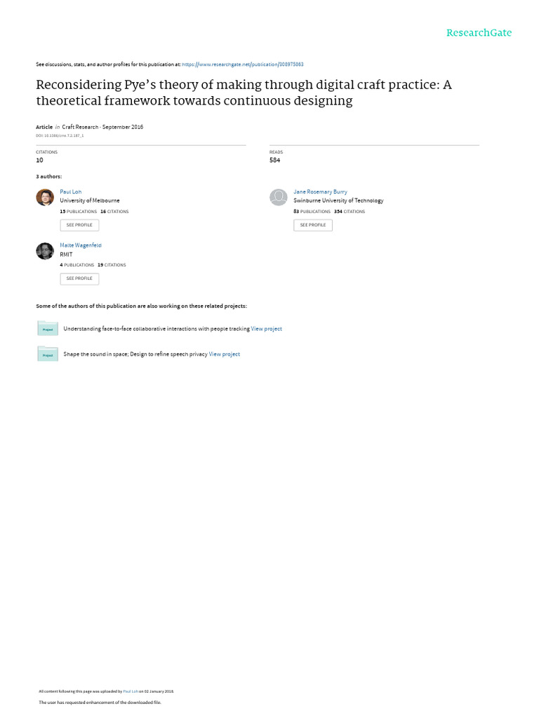 Reconsidering Pye's Theory of Making Through Digital Craft Practice: A Theoretical Framework ...