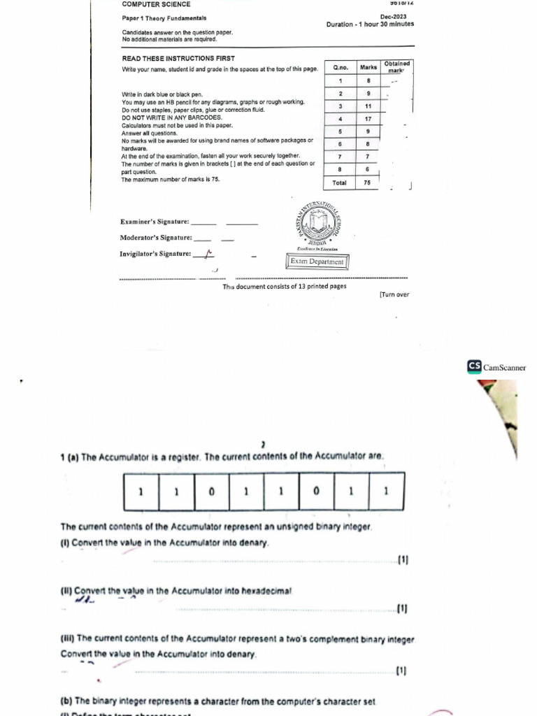Computer Science p1 Unsolved - 2023-2024 | PDF
