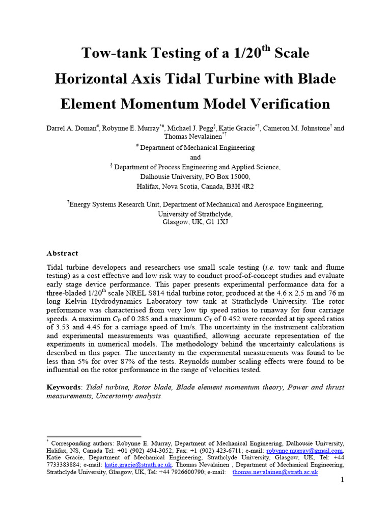 Doman Etal IJME2015 Horizontal Axis Tidal Turbine With Uncertainty Analysis | PDF | Turbine ...