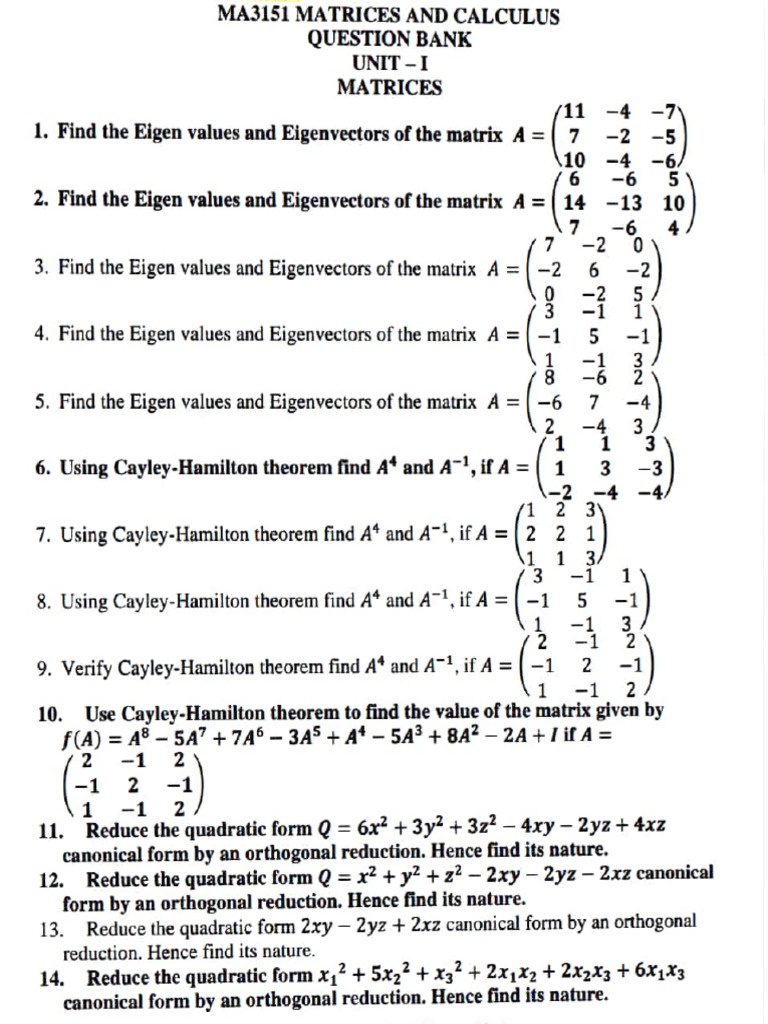 MA3151 Matrix and Calculus Unit Wise | PDF | Integral | Matrix (Mathematics)