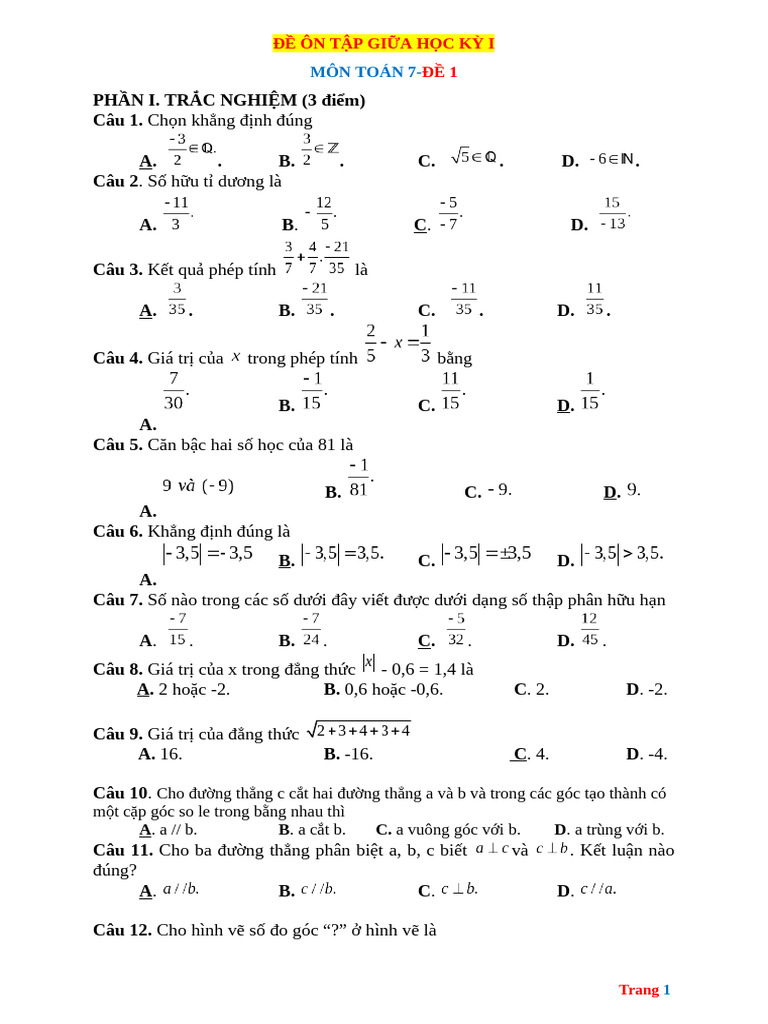 20-DE-THI-GIUA-HK1-TOAN-7 | PDF