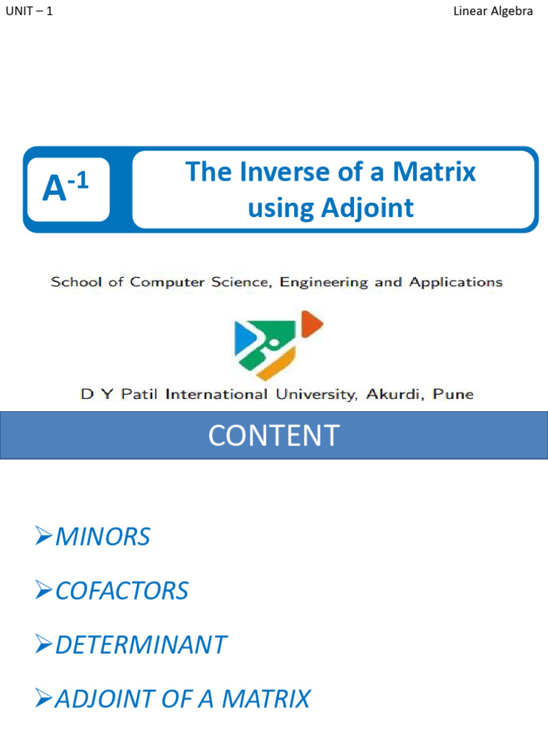 U1-L-2 Inverse of A Matrix Using Adjoint | PDF | Mathematics | Operator ...