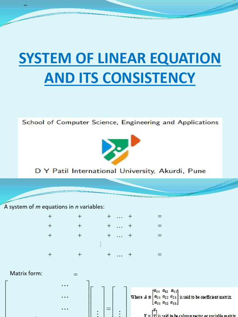 U1-L-5 system of linear equations | PDF | System Of Linear Equations | Linear Algebra