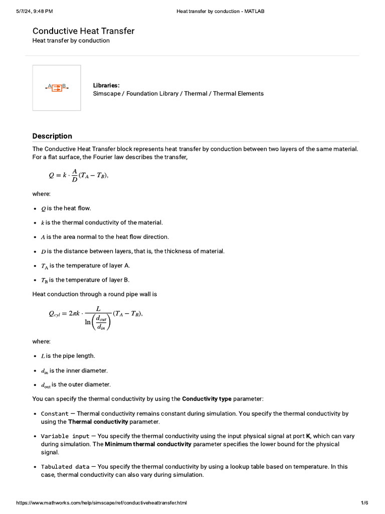 Heat transfer by conduction - MATLAB | PDF