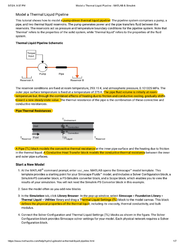 Model A Thermal Liquid Pipeline - MATLAB & Simulink | PDF