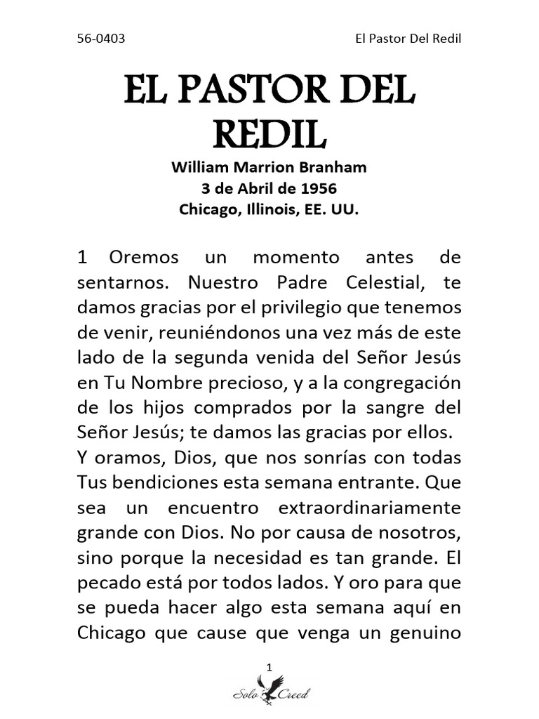 56-0403 El Pastor Del Redil Hub | PDF | Jesús | Cristo (título)