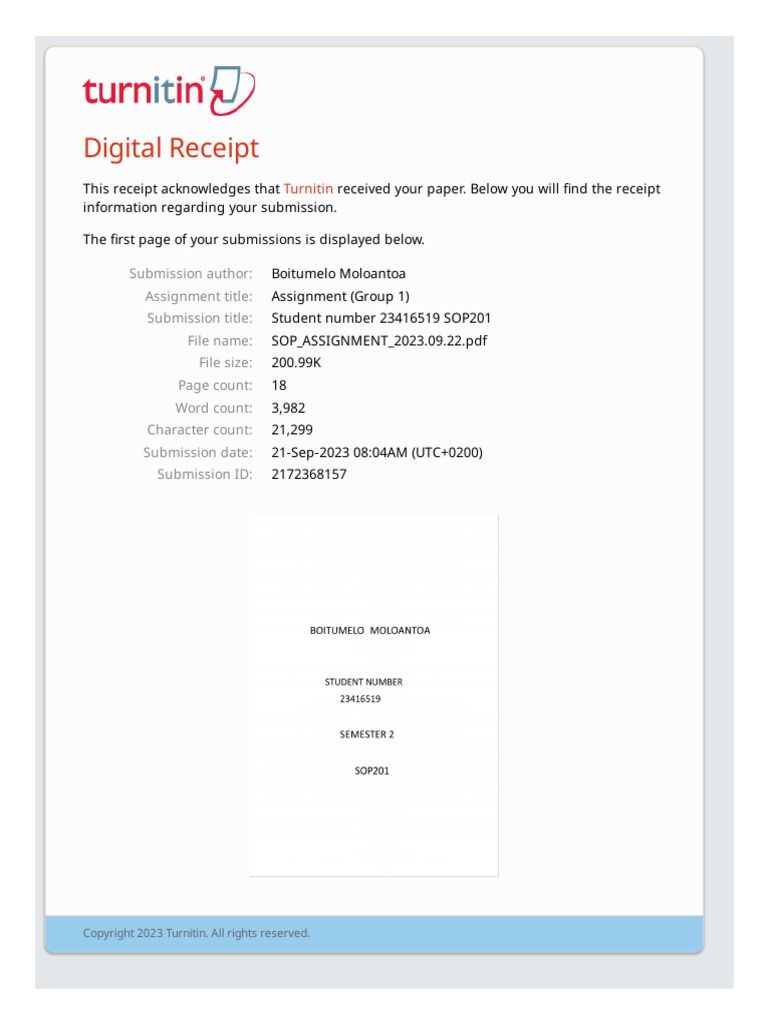 receipt_Student number 23416519 SOP201 | PDF