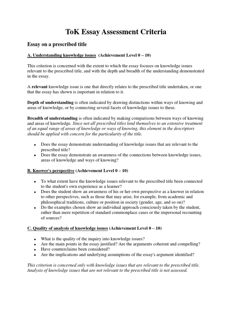 TOK Essay Criteria | PDF | Essays | Knowledge