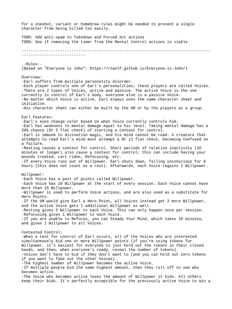 RPG Homebrew Rules for "Everyone is John" | PDF | Self Control | Self ...