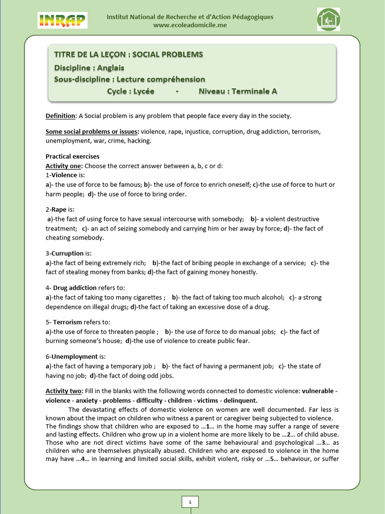 Angl Ta - Social Problems | PDF | Domestic Violence | Violence