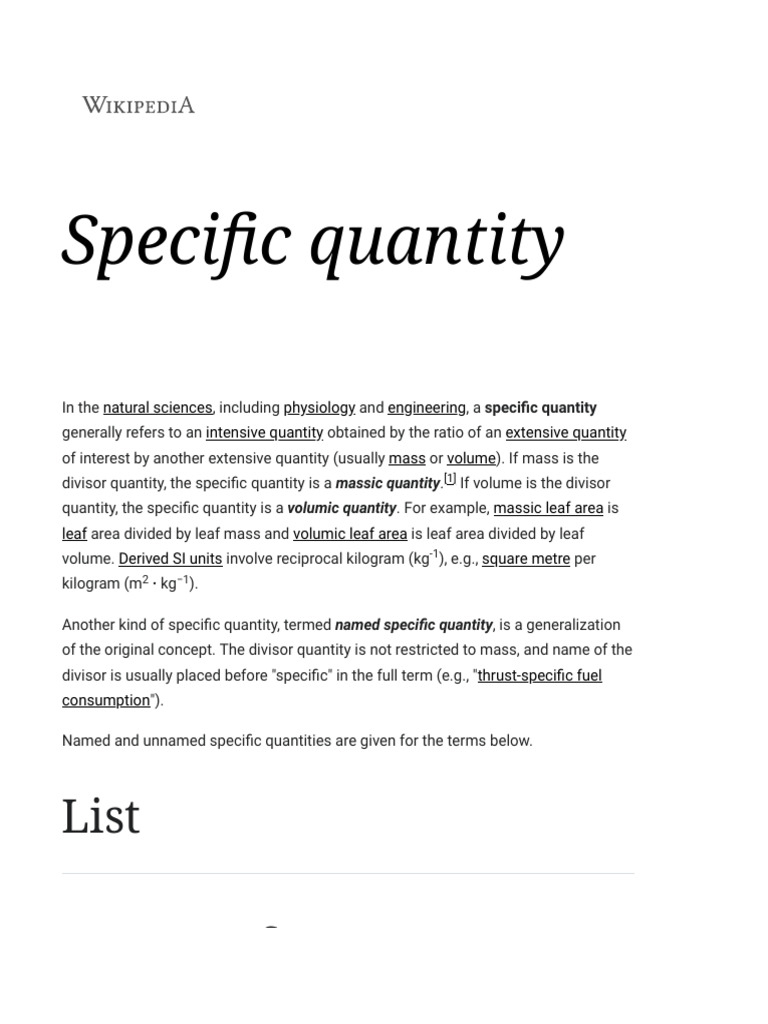 Specific Quantity - Wikipedia | PDF | Mass | Momentum