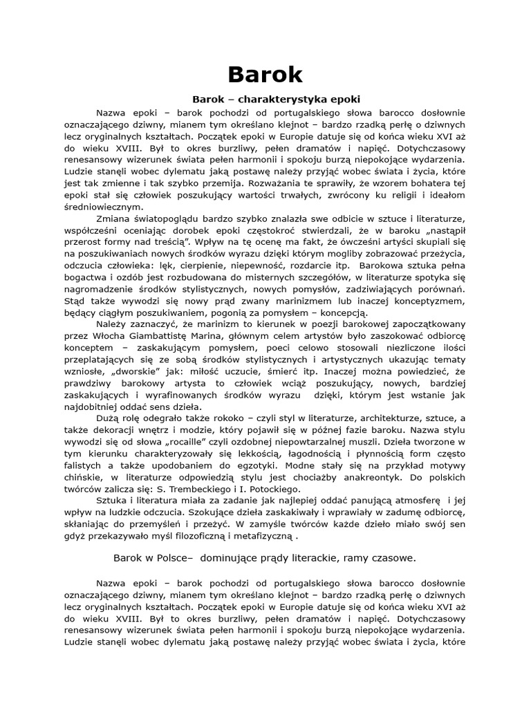 Barok Opracowanie | PDF