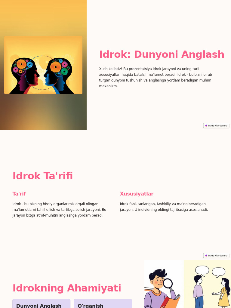 idrok va uning xususiyatlari Diyorbek Tursunboyev | PDF