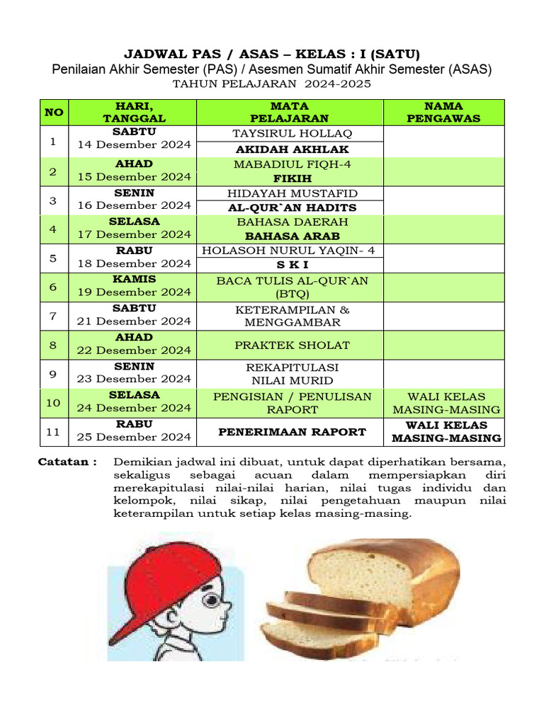 Jadwal ASAS Kelas 2 | PDF