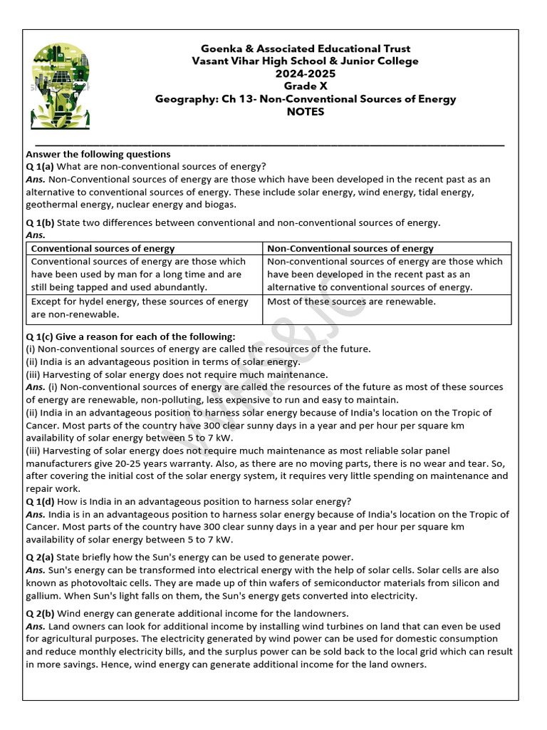 ICSE Class 10 Non-Conventional Energy Notes | PDF | Nuclear Power ...