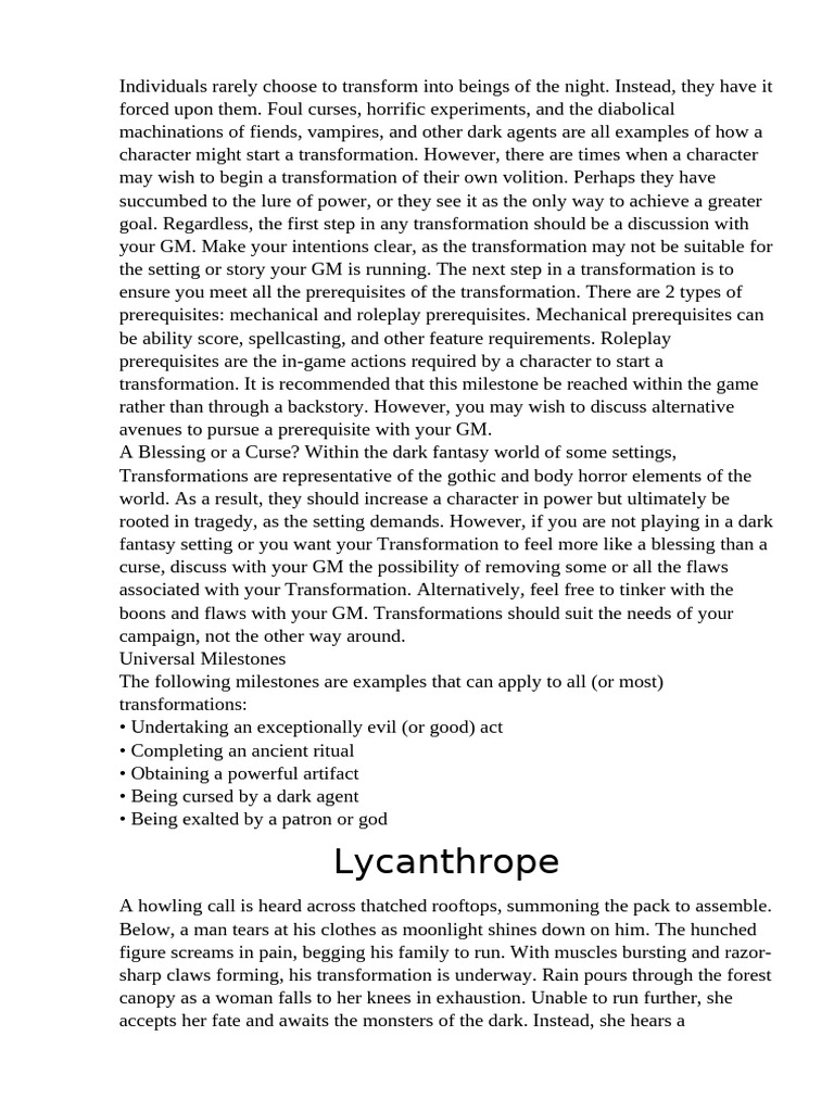 Possible Werewolf Mechanics v2.3 | PDF | Werewolves