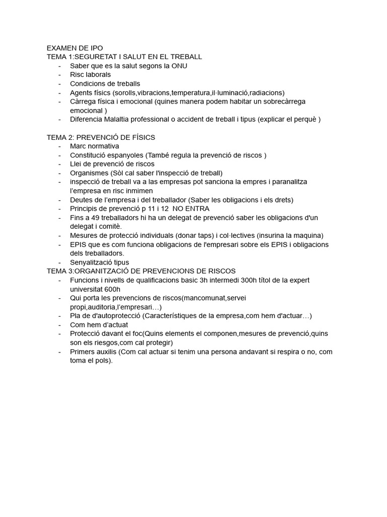 Examen de Tema 1:bseguretat I Salut en El Treball | PDF