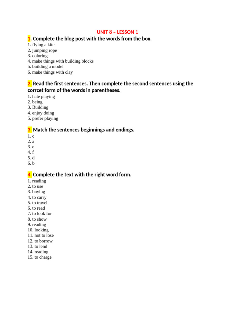 UNIT 8 - Lesson 1 | PDF