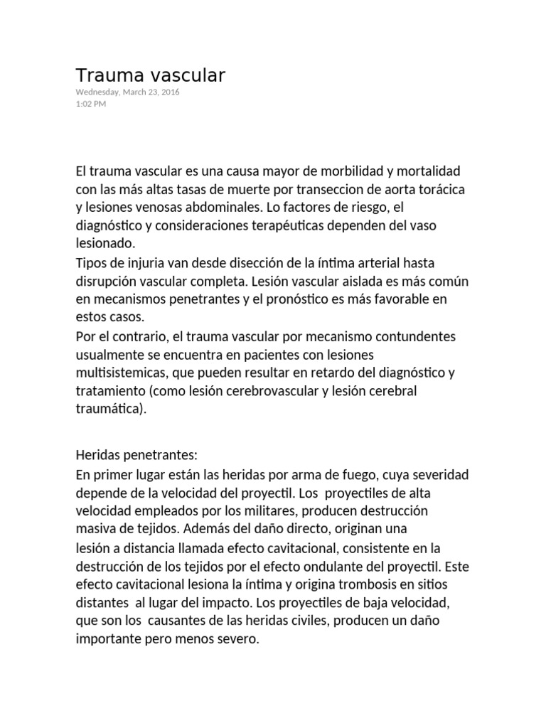 Trauma Vascular: Tipos y Tratamientos | PDF | Carrera | Aorta