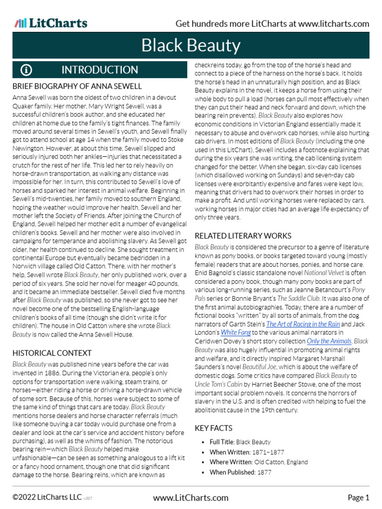 Black Beauty LitChart | PDF | Black Beauty | Horses